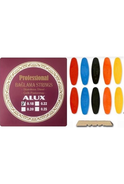 Alux 0.18 Paslanmaz Çelik Kısa Sap Bağlama Takım Teli + Profesyonel Numaralı Tezene Seti + Eşik Alux 0.18 Paslanmaz Çelik Kısa Sap Bağlama Takım Teli + Profesyonel Numaralı Tezene Seti + Eşik