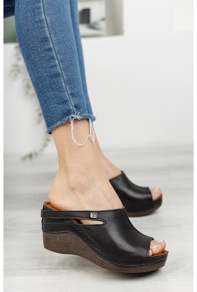 MB COLLECTİON M&b Collection Dolgu Topuk Deri Kadın Terlik