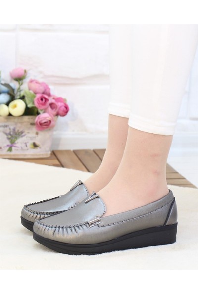 Neyna 020 Platin V Toka Günlük Dolgu Topuk Kadın Ayakkabı