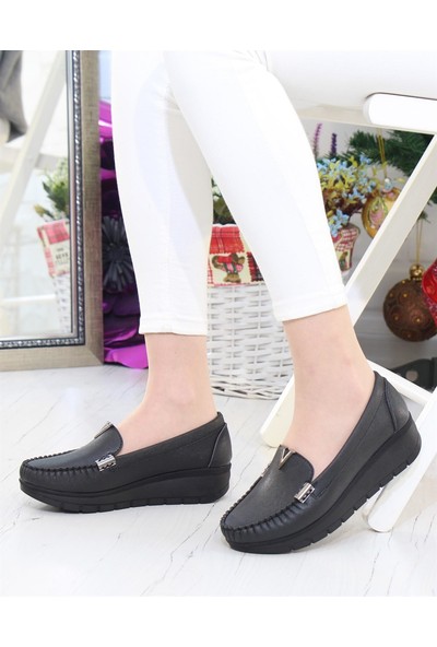 Neyna 020 Siyah V Toka Günlük Dolgu Topuk Kadın Ayakkabı