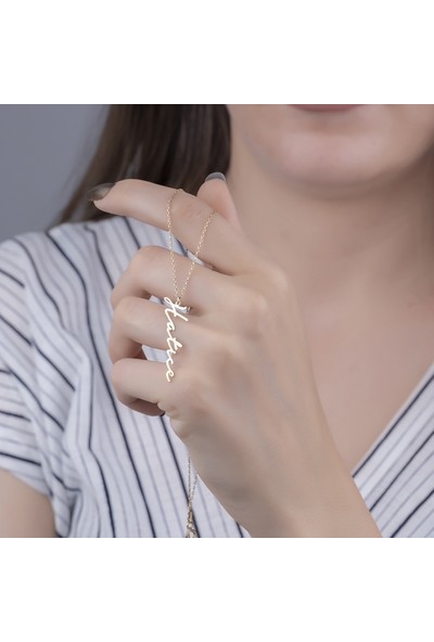 Gibongi Silver Gibongi Kişiye Özel Imza Kolye - Dikey Kolye - El Yazısı Kolye - 925 Ayar Gümüş Isimli Kolye
