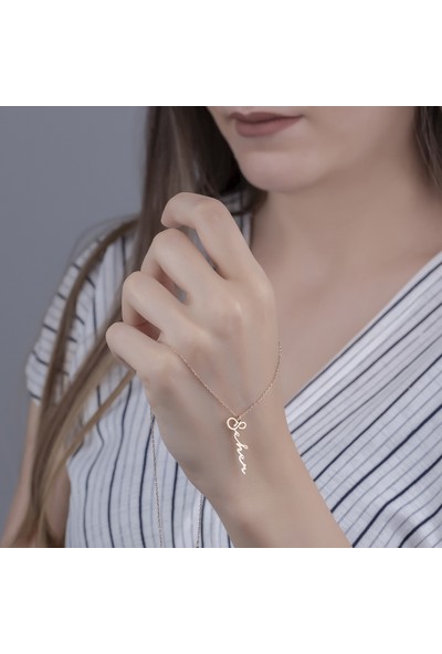 Gibongi Silver Gibongi Kişiye Özel Imza Kolye - Dikey Kolye - El Yazısı Kolye - 925 Ayar Gümüş Isimli Kolye
