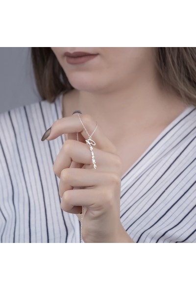 Gibongi Silver Gibongi Kişiye Özel Imza Kolye - Dikey Kolye - El Yazısı Kolye - 925 Ayar Gümüş Isimli Kolye