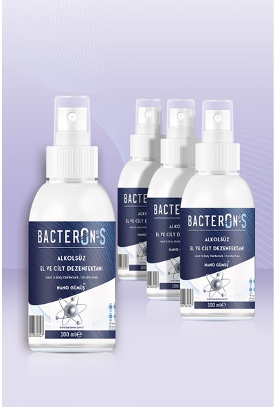 Bacteron-S 100ML Nano Gümüş Alkolsüz El ve Cilt Dezenfektanı 3+1