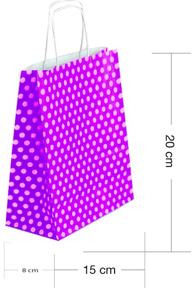 Roll-Up Kraft Çanta Mor Puantiyeli Minik Boy 15 x 20 cm 25'li