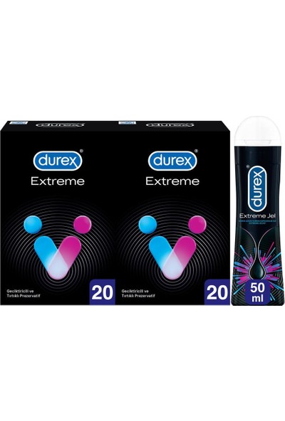 Durex Extreme 40’lı Prezervatif + Extreme Jel Durex Extreme 40’lı Prezervatif + Extreme Jel