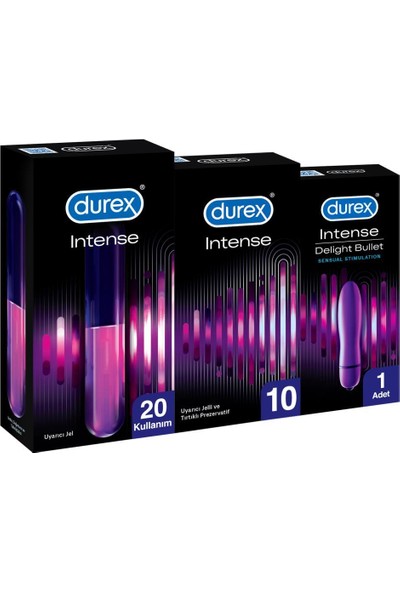 Durex Delight Bullet Vibratör + Intense Uyarıcı Jel + Intense Uyarıcı Prezervatif 10'lu Durex Delight Bullet Vibratör + Intense Uyarıcı Jel + Intense Uyarıcı Prezervatif 10'lu