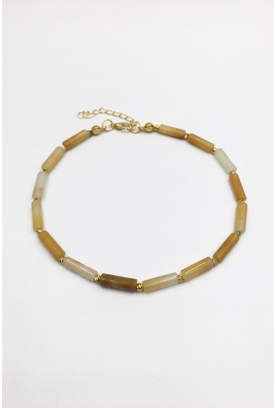 Artikel Hardal Rengi Doğal Taş Boncuk Detaylı Halhal, Ayak Bilekliği