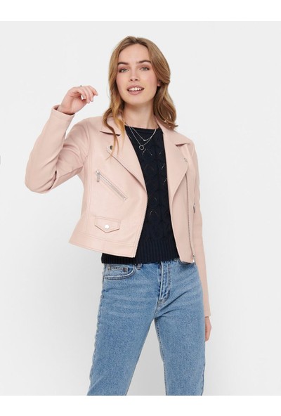 Only 15180324 Kadın Onlenya Faux Leather Bıker cc Otw Suni Deri Ceket