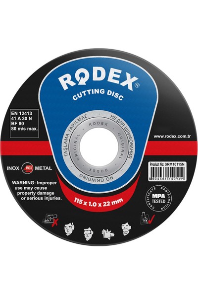 Rodex SRM10115N Metal, Inox, Paslanmaz Çelik Kesme Taşı 115 mm Rodex SRM10115N Metal, Inox, Paslanmaz Çelik Kesme Taşı 115 mm