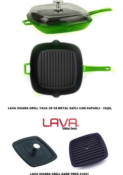 Lava Chef Set 28 x 28 cm. Izgara Tava Cam Kapaklı + Pres 21 Fiyatı