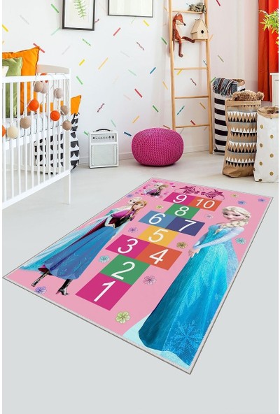 Resmiro Kaymaz Taban Yıkanabilir Karlar Ülkesi Seksek Desenli Çocuk Halısı