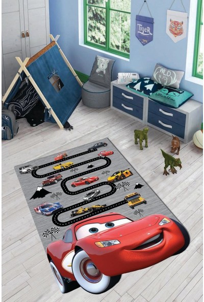 Resmiro Kaymaz Taban Yıkanabilir Arabalar ve Yol Desenli Çocuk Halısı