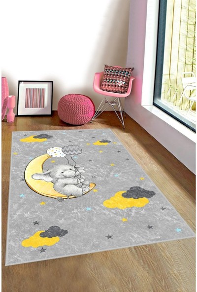 Resmiro Kaymaz Taban Yıkanabilir Aydaki Uçan Fil Desenli Çocuk Halısı Resmiro Kaymaz Taban Yıkanabilir Aydaki Uçan Fil Desenli Çocuk Halısı