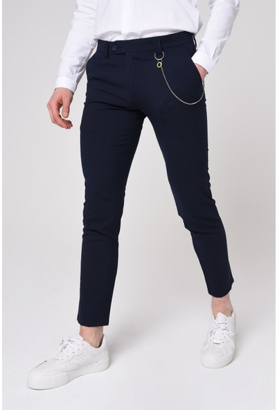 Koçmen Kocmen Erkek Slim Fit Düz Aksesuarlı Kumaş Pantolon K0535 - Lacivert