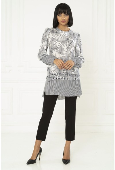 For You Moda Yaprak Desenli Tunik
