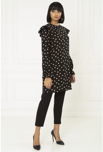 For You Moda Puantiyeli Bel Büzgülü Tunik