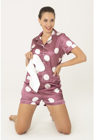 For You Moda 5 Li Saten Puantiyeli Gömlek Sort Set Pembe-Beyaz