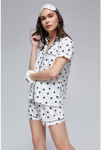 For You Moda 5 Li Penye Puantiyeli Sort Set Beyaz