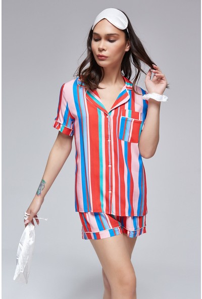 For You Moda 5 Li Penye Kırmızı Mavi Çizgili Sort Set