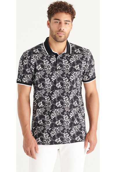 Avva Erkek Siyah Polo Yaka Baskılı T-Shirt A11Y1109