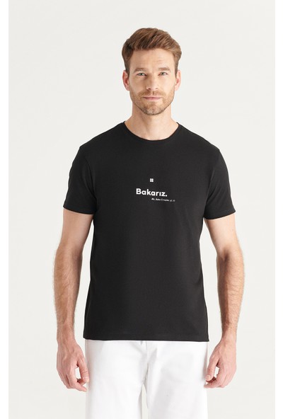 Avva Erkek Siyah Bisiklet Yaka Baskılı Slim Fit T-Shirt A11Y1192