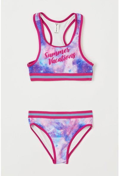 Defacto Kız Çocuk Batik Desenli Esnek Yazı Baskılı Bikini T3493A621SM