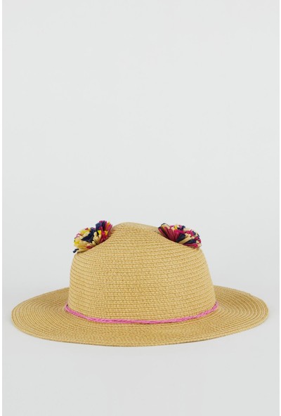 Defacto Kız Çocuk Ponponlu Hasır Şapka T8466A621SM