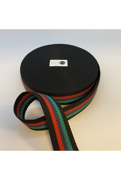 Globe 4,0 cm Siyah+Desen Kolon - Şerit - Dar Dokuma - 25 Mt.