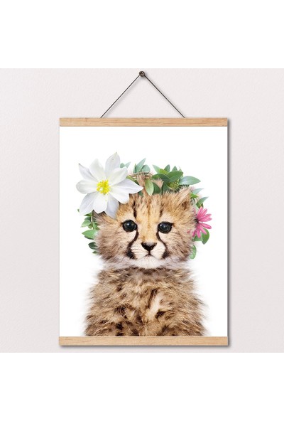 Canvartie Çiçekli Çita Yavrusu Asılabilir Çocuk Odası Duvar Tablosu