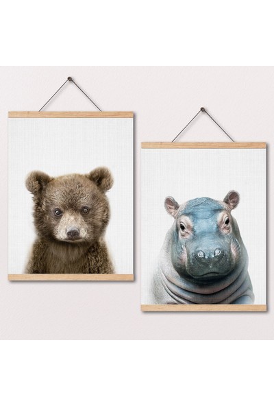 Canvartie Ayı ve Hippo Ikili Asılabilir Çocuk Odası Duvar Tablosu Canvartie Ayı ve Hippo Ikili Asılabilir Çocuk Odası Duvar Tablosu