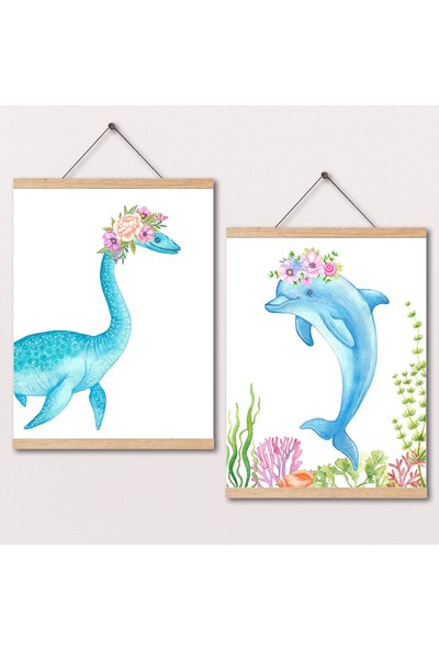 Canvartie Şirin Çiçekli Dinazorlar Ikili Asılabilir Çocuk Odası Duvar Tablosu Canvartie Şirin Çiçekli Dinazorlar Ikili Asılabilir Çocuk Odası Duvar Tablosu