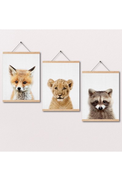 Canvartie Doğada Hayvanlar Üçlü Asılabilir Çocuk Odası Duvar Tablosu Canvartie Doğada Hayvanlar Üçlü Asılabilir Çocuk Odası Duvar Tablosu