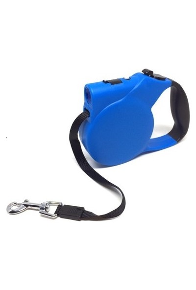 Işıklı Makaralı Otomatik Köpek Tasması 3 Metre Mavi
