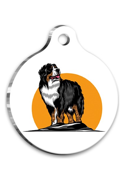 Pet Tag Art Illüstrasyon Bernese Mountain Yuvarlak Köpek Künyesi