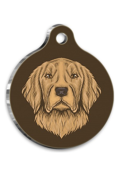 Pet Tag Art Illüstrasyon Golden Retriever Yuvarlak Köpek Künyesi