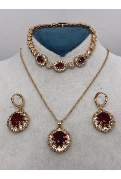 KDE Zirkon Taşlı Kadın Kolye/küpe/bilekk 22 Ayar Altın Kaplama a Kadar Solma Yapmaz