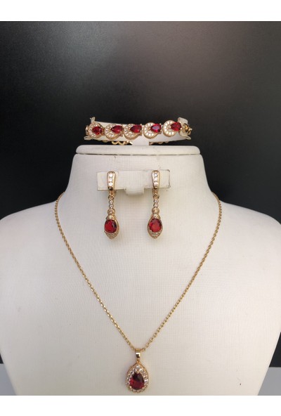 KDE Zirkon Taşlı 3 Lü Set Kolye/küpe/bilekk 22 Ayar Altın Kaplama KDE Zirkon Taşlı 3 Lü Set Kolye/küpe/bilekk 22 Ayar Altın Kaplama