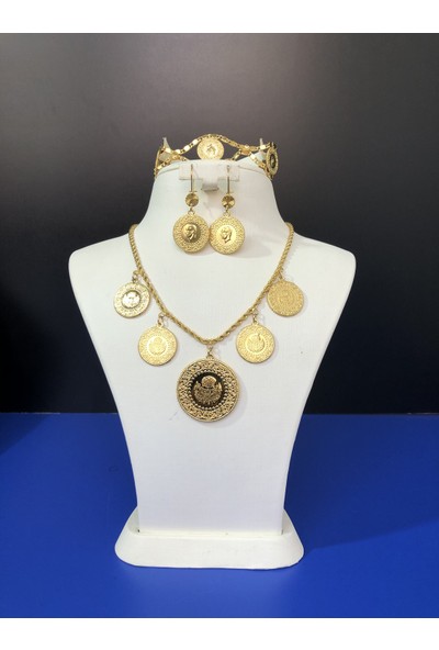 KDE 3 Lü Set Kolye/bilekk/küpe 22 Ayar Altın Kaplama