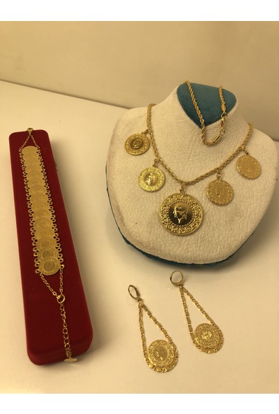 KDE Kolye/bilekk/küpe 3 Lü Set 22 Ayar Altın Kaplama