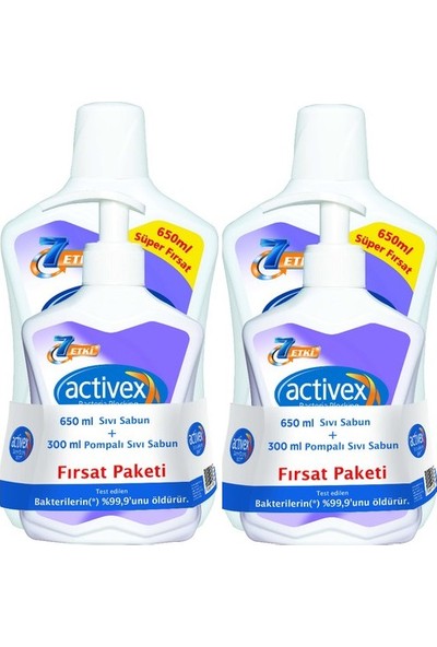 Activex Antibakteriyel Sıvı Sabun 650 ml + 300 ml - Hassas Ciltler x 2 Adet Activex Antibakteriyel Sıvı Sabun 650 ml + 300 ml - Hassas Ciltler x 2 Adet