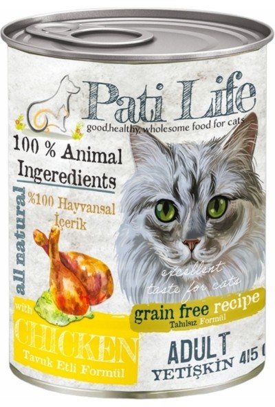 Pati Life Tahılsız Tavuk Etli Yetişkin Kedi Konservesi 415 GRX24 Adet