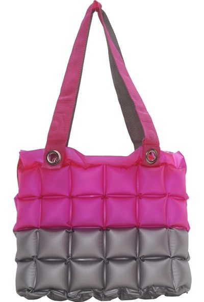 Kadın Plaj Çantası Gri Pembe Şişme Omuz Çanta BR02