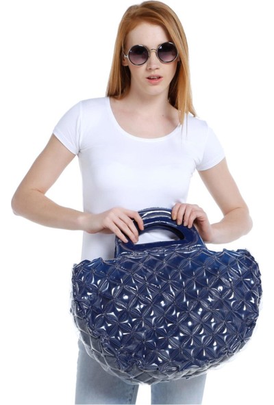 Kadın Plaj Çantası Lacivert Şişme Omuz Çanta BR05
