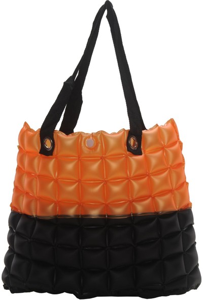 Kadın Plaj Çantası Turuncu Siyah Şişme Omuz Çanta BR06