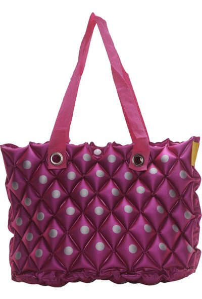 Kadın Plaj Çantası Puantiyeli Pembe Şişme Omuz Çanta BR07
