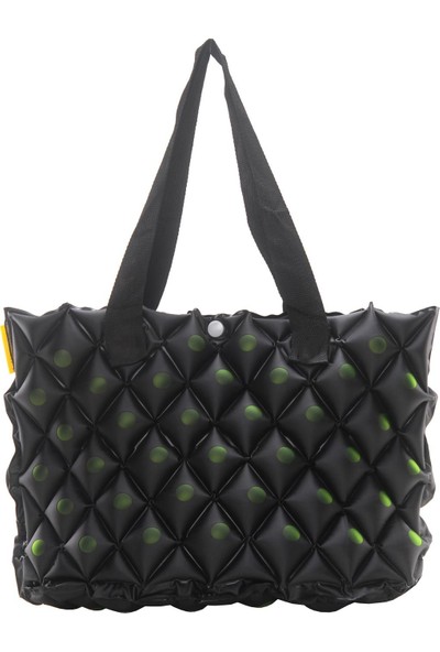 Kadın Plaj Çantası Puantiyeli Siyah Şişme Omuz Çanta BR07