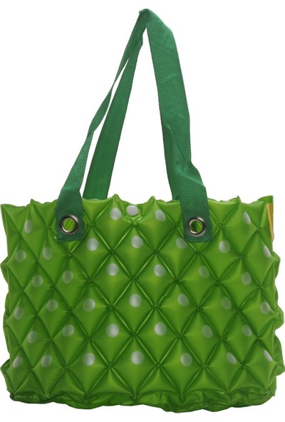 Kadın Plaj Çantası Puantiyeli Yeşil Şişme Omuz Çanta BR07