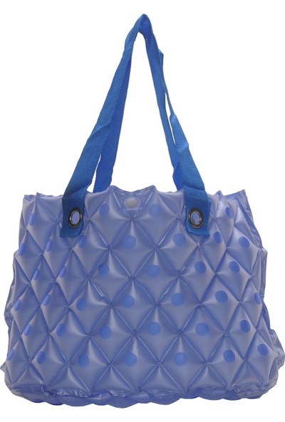 Kadın Plaj Çantası Puantiyeli Mavi Şişme Omuz Çanta BR07
