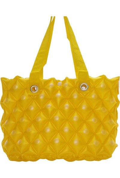 Kadın Plaj Çantası Puantiyeli Sarı Şişme Omuz Çanta BR07